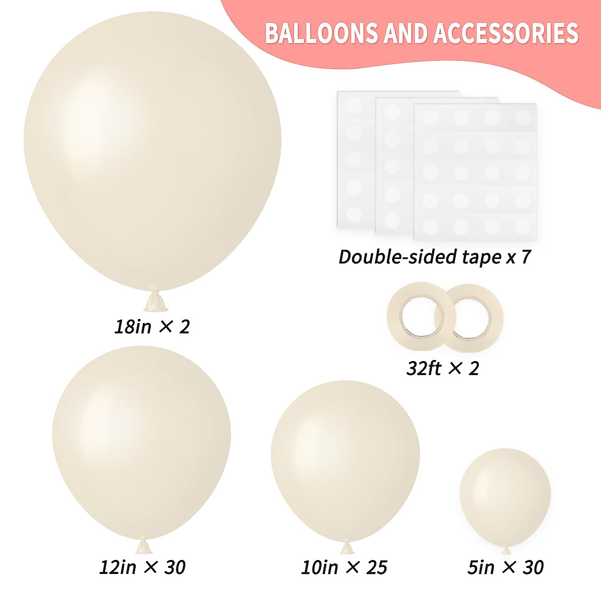 RUBFAC 87pcs Sand White Balloons Different Sizes 18 12 10 5 Inch for Garland Arch White Sand Party Latex Balloons for Birthday Party Graduation Wedding Anniversary Baby Shower Party Decoration