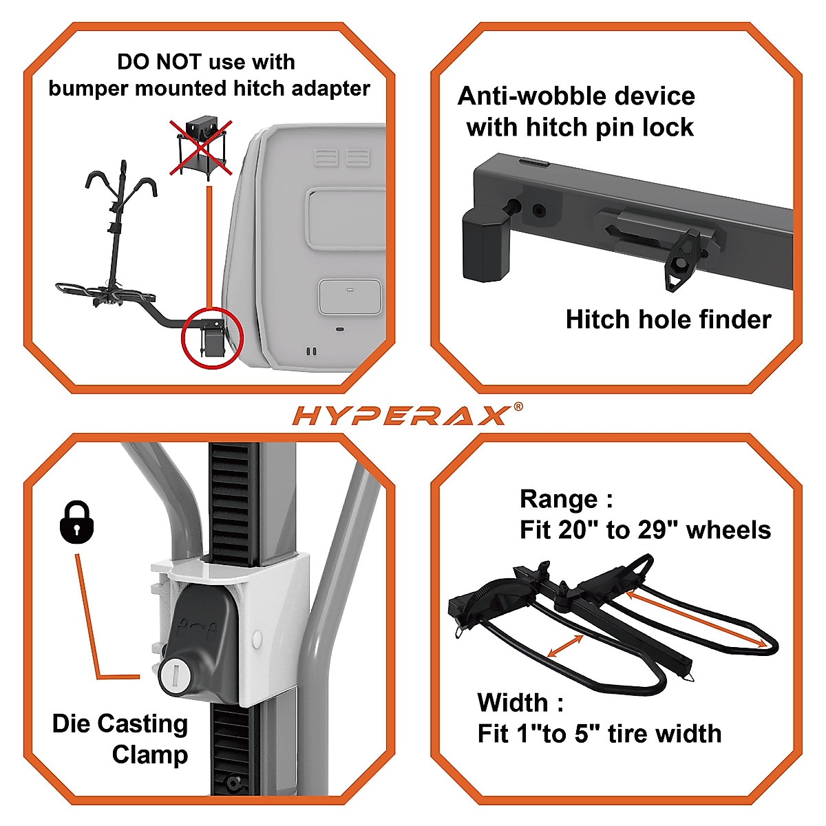 HYPERAX 2023 Volt RV -RV Approved Hitch Mounted 2 E Bike Rack Carrier for RV,Camper,Motorhome,Trailer,Toad with 2" Tow Hitch Receivers - Up to 2X 80lbs eBikes with Up to 5" Fat Tires