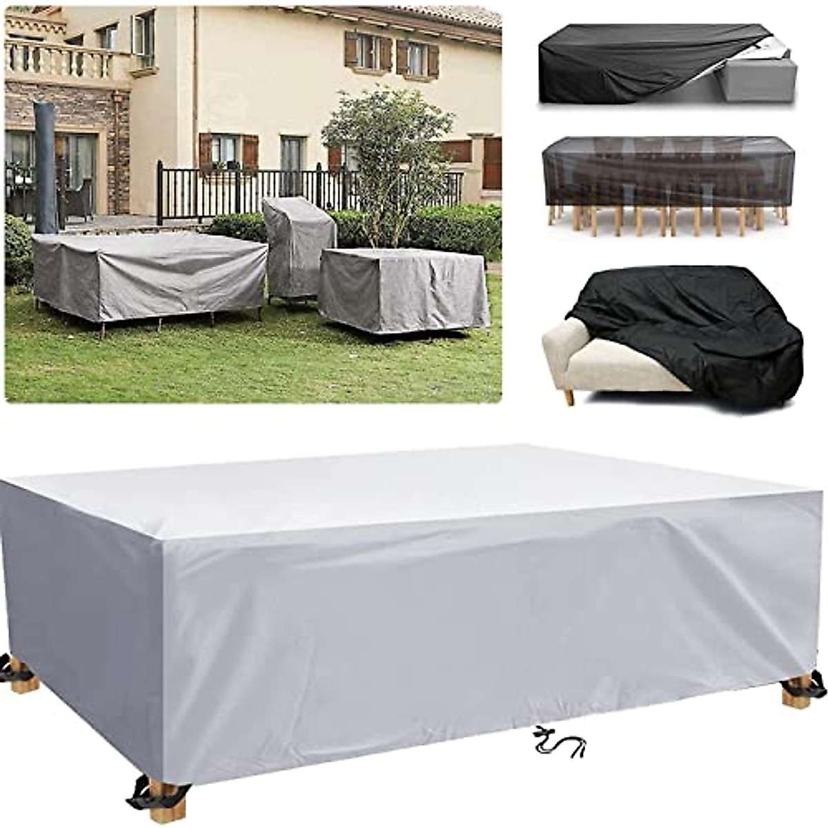 Garden Furniture Covers Waterproof, 80x63x63cm Silver Patio Set Covers Rectangular Cube Square Garden Table Cover Outdoor Sofa Cover 420D Oxford Fabric Rattan Furniture Cover Windproof
