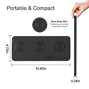 Triple Wireless Charger Pad - 15W Fast Charging Station for Apple iPhone 16/15/14/13/12 Pro/Max/Plus, AirPods, Qi-Certified 3-in-1 Charging Mat for Multiple Devices One-Step Wireless Charging Solution