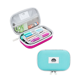 uninni Color Block (Fuchsia/Green) Pencil Case for Boys and Girls age 3+ - Large Kids Pencil Case with Mesh Storage Pocket & 2 Removable Dividers for Organizing Markers & Pens. Pencil Case for Kids