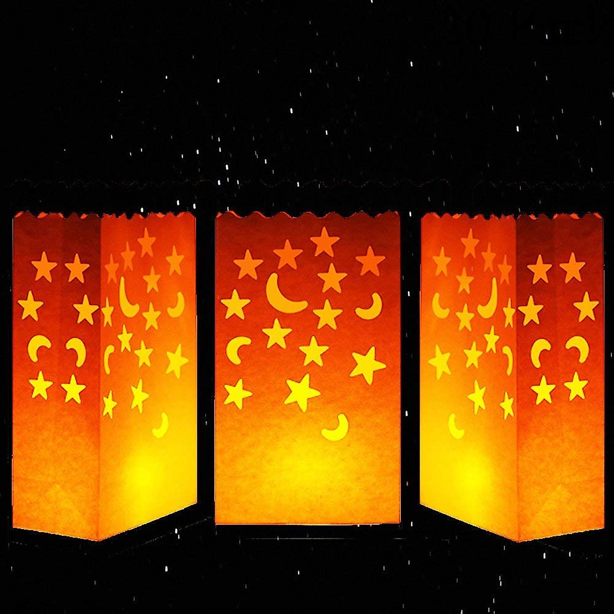 Serdokntbig 20 pcs White Luminary Candle Bags Special Lantern Luminary Bag Stars Moon Durable Reusable Fire-Retardant Cotton Material Wedding Valentine Reception Engagement Event Marriage Proposal