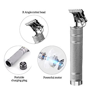 KEMEI Professional Cordless Hair Clippers Rechargeable T Shape Stainless Steel Electric Shaver (Color Silver)