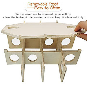 BNOSDM Multi-Chamber Hamster Hideout Maze Wood Multi-Room Hide Hut with Cover Mice Secret Peep Shed Wooden Dwarf Hamsters House Tunnel Exploring Toys Habitat Décor for Gerbils