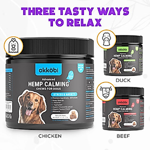 OKKÖBI Hemp Calming Chews for Dogs Anxiety 150 pcs - Dog Anxiety Relief - Dog Calming Chews - Melatonin for Dogs - for Stress, Travel, Check-up, Barking or Grooming - Dog Calming Treats