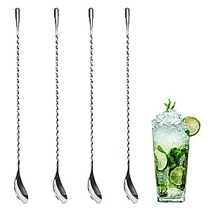 Bar Spoon Cocktail Mixing Spoon - 4Pcs Stainless Steel Long Handle Metal Spoon - 12" Long Stirring Spoon for Bartender, Cocktail Spoon Long Handle