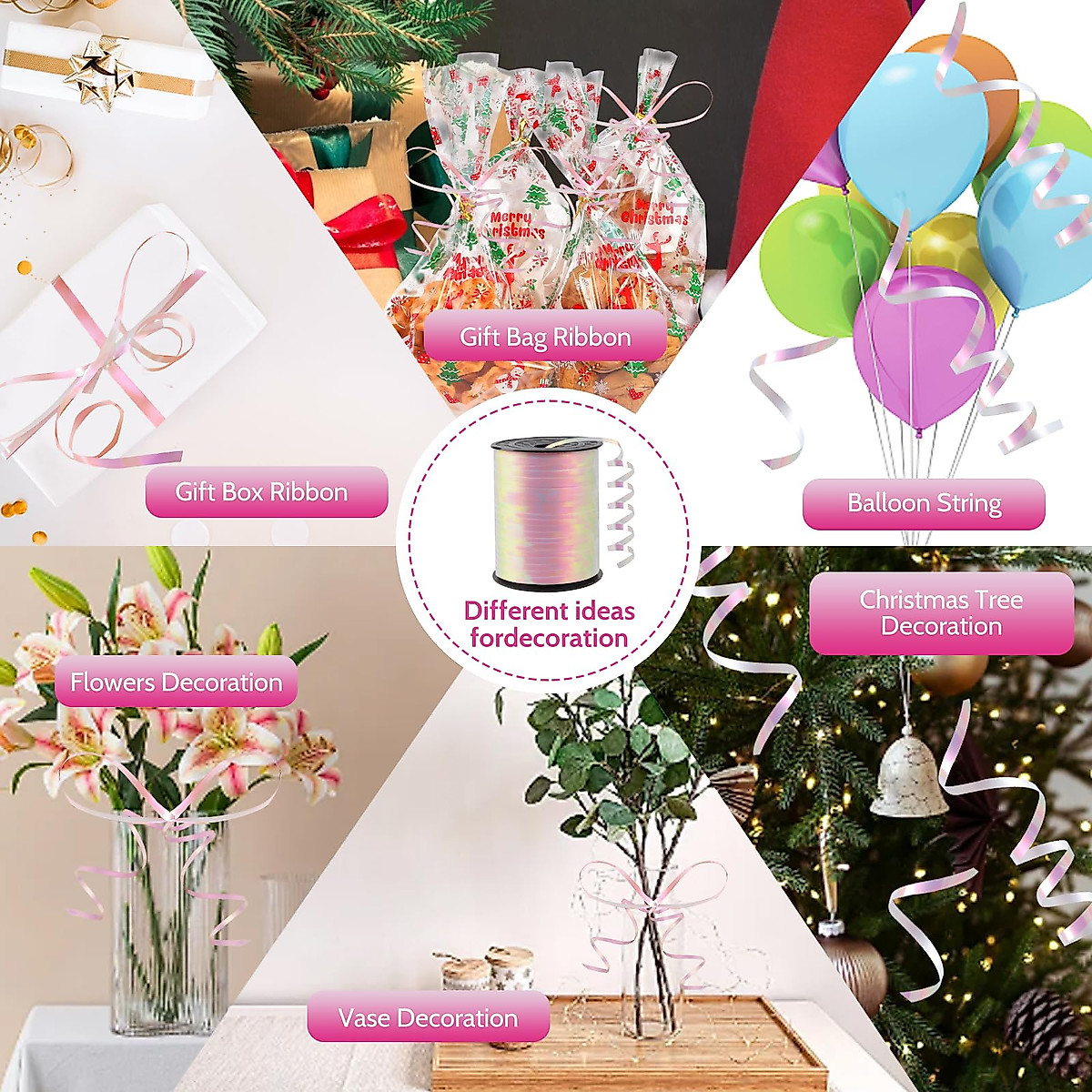 500 Yards Iridescent White Ribbon Metallic Balloon Curling Ribbon for for Party Festival Art Craft Decor,Florists, Weddings, Crafts and Gift wrap (Iridescent White)