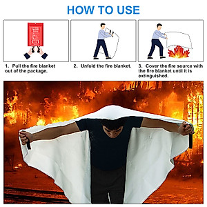 Jeagou Emergency Fire Blanket for Kitchen and Home, 2 Pack 39.37” x 39.37” Fiberglass Fire Safety Blankets for Survival, Suppression Fire Retardant Blanket for People