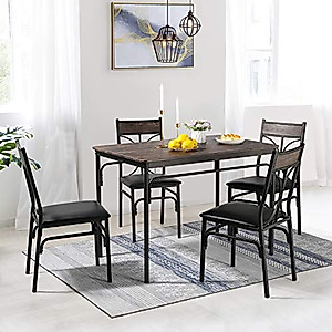 VECELO 5 Piece Kitchen Room Chairs Set for Home, Dinette, Breakfast Nook, Farmhouse, Small Space, Dining Table for 4, Dark Brown