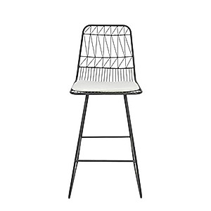 Great Deal Furniture Ella Outdoor Counter Stools, 26" Seats, Modern, Geometric, Gray Iron Frames with Ivory Cushion (Set of 4)