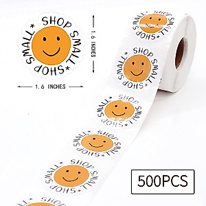 Littlefa 1.5” Shop Small with Smiling Face Design Stickers,Thank You Stickers,Bakeries Stickers,Handmade Stickers,Small Business Stickers, Envelopes Stickers, Gift Bags Packaging 500 PCS