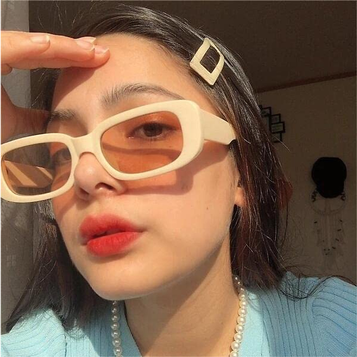 Tskestvy 2 Pack Square Rectangle Sunglasses for Women Men Y2K Retro Trendy Vintage Glasses 90S Cute Aesthetic (Beige and Black)