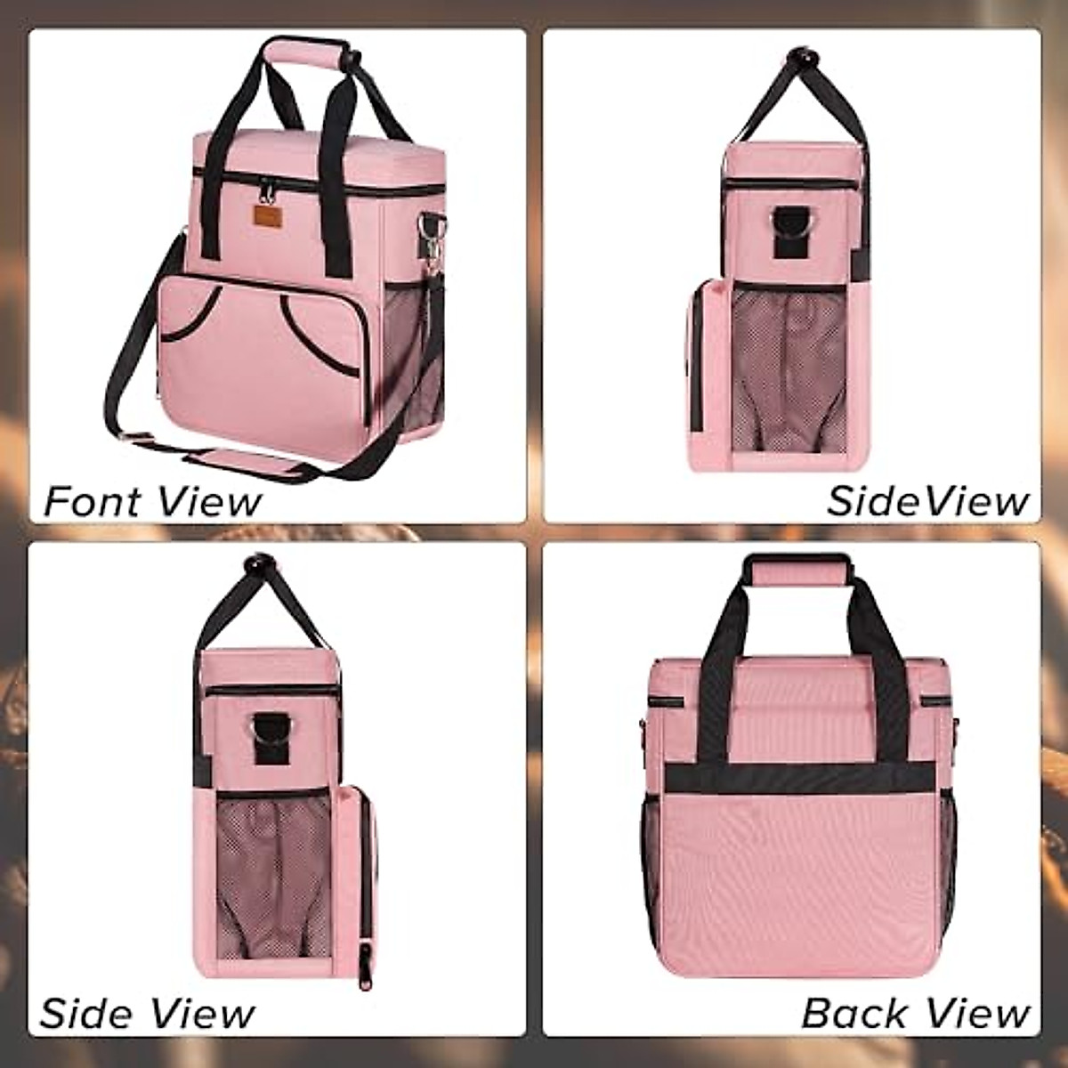 IAVEYG Coffee Maker Travel Bag Compatible with Keurig K-Mini or K-Mini Plus,Single Serve Coffee Brewer Portable Storage Bag with Multiple Pockets for K-Cup Pods,Storage Bag With Shoulder Strap (Pink)