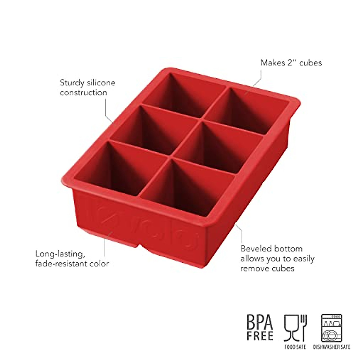 Tovolo, Large King Craft Ice Mold Freezer Tray of 2" Cubes, BPA-Free Silicone, Single, Candy Apple