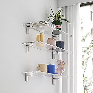 Set of 1 Invisible Wall Shelves Wall Mounted Display Shelf，Clear Acrylic Wall Shelf,Floating Shelves for Living Room ,Bedroom,Bathroom,Kitchen,Flower Stand,Office (1)