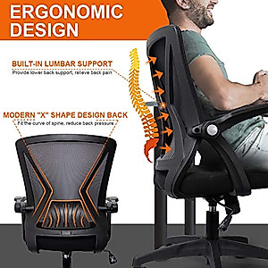 Qoroos Mesh Office Chair Ergonomic Mid Back Swivel Black Mesh Desk Chair Flip Up Arms with Lumbar Support Computer Chair Adjustable Height Task Chairs