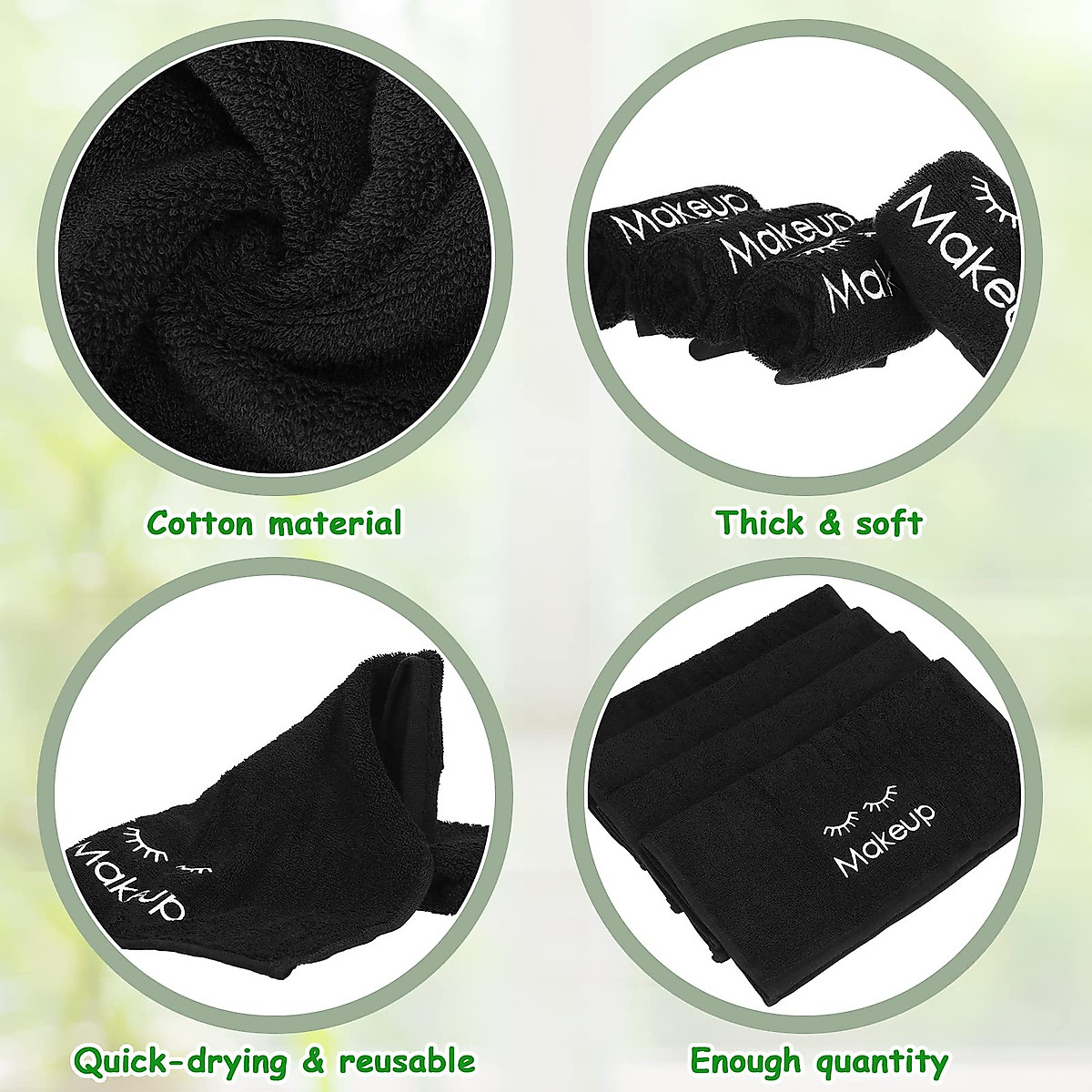 12 Pieces Cotton Makeup Towels Black 13x13 Inches Makeup Washclothes for Face Reusable Makeup Remover Towels Facial Cleansing Wash Cloths Women Face Towel Absorbent Cosmetic Towel (Cute Style)