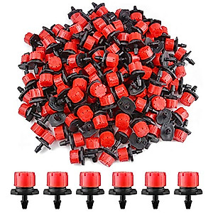 Kalolary 200Pcs Adjustable Irrigation Drippers Sprinklers 360 Degree 1/4 Inch Barbed Drip Emitter Watering Sprinklers Anti-Clogging Drippers for Garden Watering System