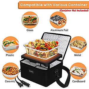 Auingote Portable Oven Electric Lunch Box Food Heater, 12V 24V 110V 3-in-1 Food Warmer, Heated Lunch Box for Adults Cook, Reheat, Keep Food Warm in Car, Truck, Office, Travel, Home, Black