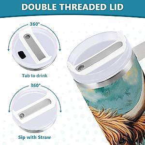 Nesatuwa 30 oz Sunflowers Highland Cow Tumbler with Handle and Straw Lid,Reusable Stainless Steel Vacuum Insulated Tumbler Leakproof Travel Coffee Mug for Iced and Hot Beverages