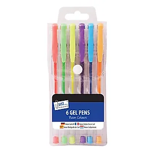 Just Stationery Neon Gel Ink Pens - Assorted Colours (Pack of 6)