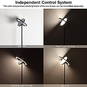 FIMEI Floor Lamp, Sky Modern Bright Standing Lamp with Rotatable Outer Ring Light, 3 Color Temperature and Stepless Dimming, Remote/Touch Independent Control for Living Room Bed Room Office, Black