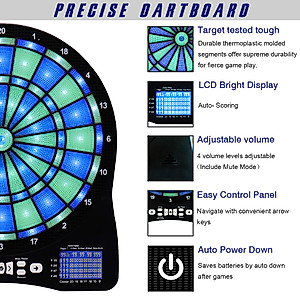 Turnart Electronic Dart Board,13 inch Illuminated Segments Light Based Games Electric Dartboard for Adults Tested Tough Segment for Enhanced Durability Professional with Scoring (Blue)