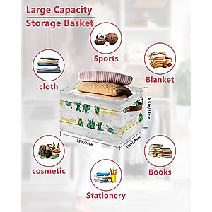 Storage Bins Marble Texture Oasis Cactus Storage Box Foldable Storage Basket for Shelves Storage Cubes Bin for Organizing Closet Nursery Toy Organizers with Handles