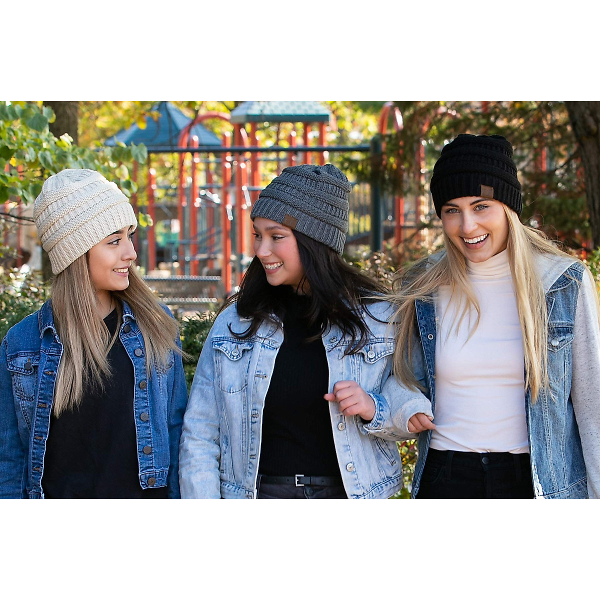 Funky Junque Solid Beanie 4-Pack: Black, Ivory, Beige, Charcoal
