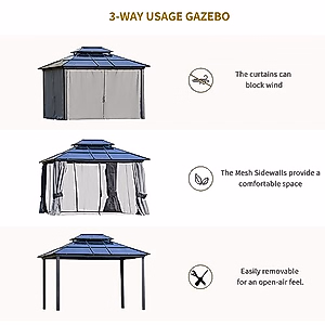 Outsunny 10' x 12' Hardtop Gazebo Canopy with Polycarbonate Roof, Aluminum Frame, Permanent Pavilion Outdoor Gazebo with Netting, for Patio, Garden, Backyard, Deck, Lawn, Light Gray