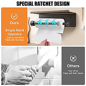 WEST TUNE Paper Towel Holder Wall Mount with Shelf - Paper Towel Holder with Damping Effect,Adhesive or Drilled for Bathroom/Garage/Kitchen(Stainless Steel, Matte Black)