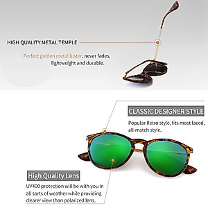 SUNGAIT Vintage Round Sunglasses for Women Men Classic Retro Designer Style (Polarized Green Mirror Lens/Amber Frame(Matte Finish)) 1567 PGHPKLV
