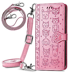 CCSmall Samsung Galaxy A32 5G (Not 4G) Crossbody Cell Wallet Case,Cute Cat Dog Cartoon Style Flip Phone Cover with Removable Lanyard Strap with Card Holde Case for Samsung Galaxy A32 5G MGG Pink