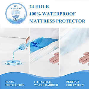 2 Pack Twin Size Premium Waterproof Mattress Protector, Soft Breathable Mattress Pad Cover, Noiseless Waterproof Bed Cover - Stretch to 21" Fitted Deep Pocket Mattress Protection Cover
