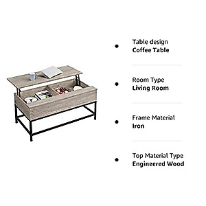 Yaheetech Lift Top Coffee Table with Storage and Metal Frame for Living Room, Split Lift Up Coffee Table with Hidden Compartments, Center Table for Reception Room, Easy to Lift Up, Gray
