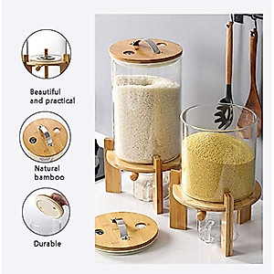 Flour and Cereal Container, Rice Dispenser 5L/8L, Creative Glass Food Storge Container for Kitchen Organization and Pantry Store, Airtight Lid and Wooden Stand5L