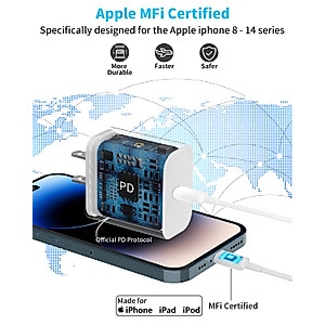 iPhone Charger Fast Charging,3-Pack 20W Type C Fast Wall Charger,USB C Charger Block for iPhone 14/13 Pro/12 Mini/11 Pro Max/X/XS/8,iPad Pro/Air/Mini,AirPods with 6.6FT MFi Certified Lightning Cable