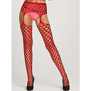 6 Pairs Women Fishnet Thigh High Stockings Garter Belts and Suspender Pantyhose Stockings for Halloween (Classic, Black, White, Rose Red, Purple, Red, Dark Blue, Medium-Large)