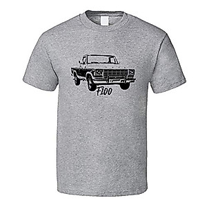 CarGeekTees 1979 F100 Pickup Truck Three Quarter Angle View with Model Name Light Color T Shirt M Sport Grey