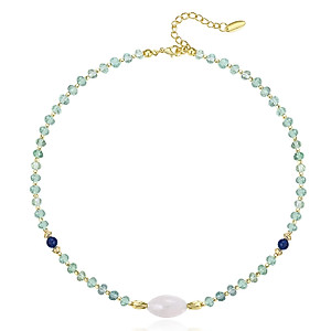 7TO U Healing Pink Quartz Crystal Bead Necklace,Green Fluorite Handmade Birthstone Jewelry for Women