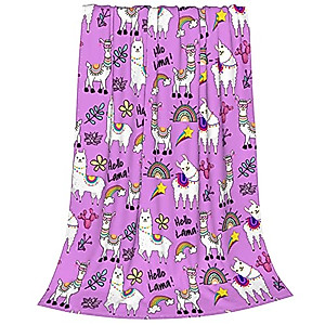 Cute Llama Alpaca Gifts Soft Warm Throw Blanket Lightweight Flannel Fleece Bed Blanket Gift for Kid Baby Adults Or Pet Chair Couch Microfiber Blankets 50"X 40"