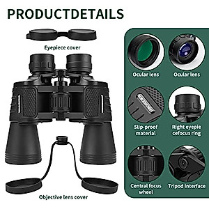 NOBLEDUCHESS 20x50 High Power Binoculars for Adults with Low Light Night Vision, Compact Waterproof Binoculars for Bird Watching Hunting Travel Football Games Stargazing with Carrying Case and Strap