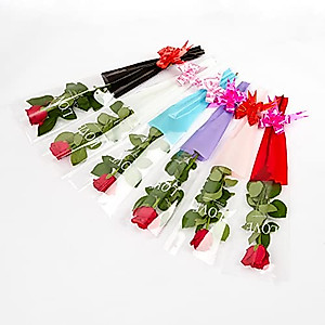 Flower Sleeves for Bouquets Bags Big Rose Sleeve Plastic Flower Bags for Bouquets Sleeves Floral Wrap F5-S-Red-100pcs