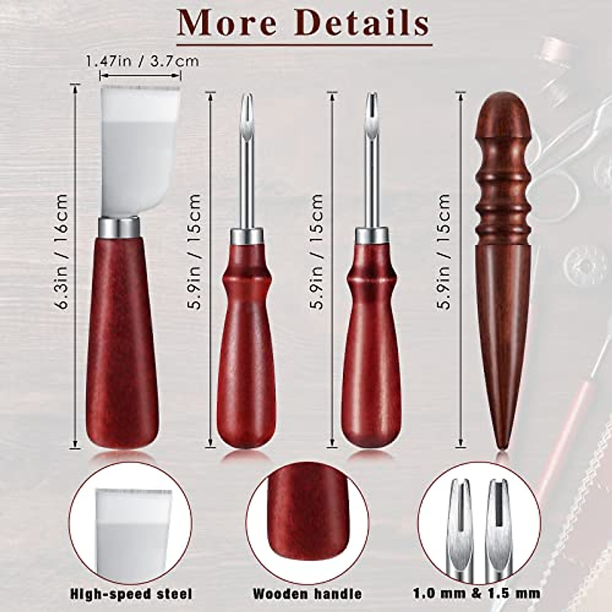 8 Pieces Leather Knife Set, Including Leather Edge Beveler Leather Groover Leather Cutter Wood Leathercraft Edge Slicker Burnisher Leather Crafting Tools Skiving Knife Leathercraft Accessories