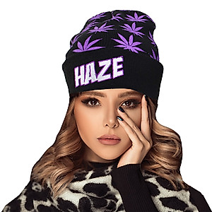 UTOWO Weed Marijuana Weed Acrylic Hat Knit Beanie Hat Rolling Up Skully Cap Purple