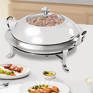 Chafing Dish Stainless Steel Round Durable Buffet Warmer Tray Durable Frame with Lid,Chafing Fuel Holder for Kitchen Party Dining Buffet Without Water Pan for Weddings & Family Gatherings (Silver)
