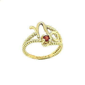Takar Elegant 10k Gold Capricorn Rope Ring with Genuine Garnet, Capricorn Zodiac Horoscope Ring, Gold Ring for Women, Horoscope Jewelry Gift MADE IN USA.