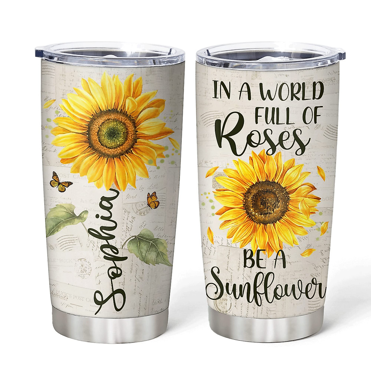 Hyturtle Personalized Gifts For Sunflower Lover - Be A Sunflower Custom Name Stainless Steel Tumbler 20oz With Lid - Idea Floral Lover Gifts For Women Girl On Birthday, Christmas