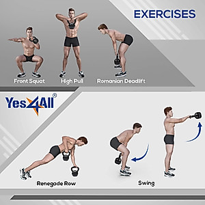 Yes4All Solid Cast Iron Kettlebell Weight – Great for Full Body Workout and Strength Training – Kettlebell 5 lbs (Black)