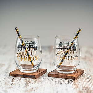 Greenline Goods – Toasting Glasses for Bride and Groom (Set of Two)| Stemless Wine Glasses | Engagement Bachlorette Gifts for Bride